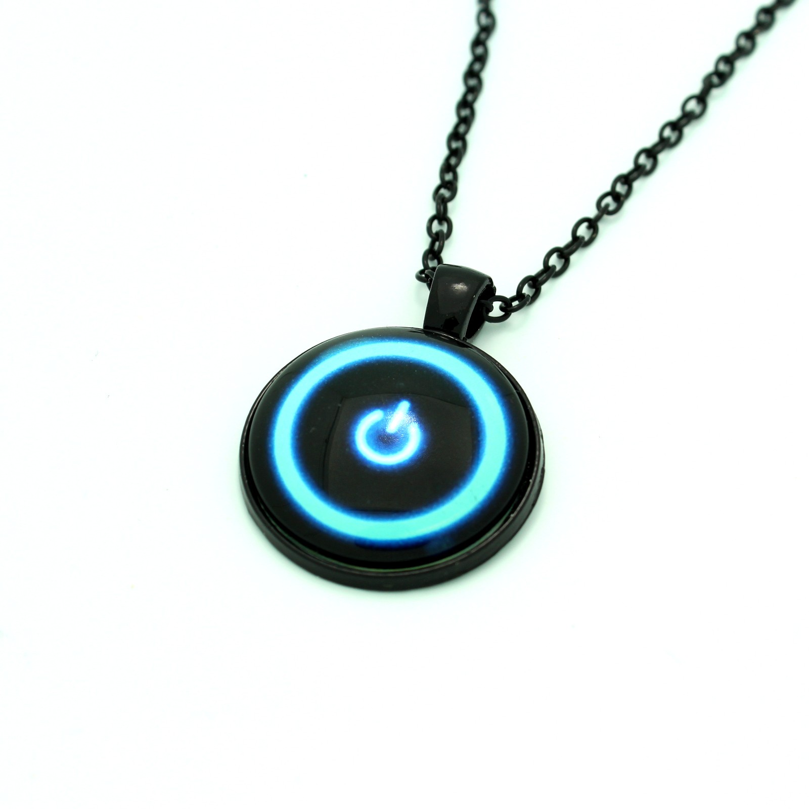 $7.99 - Power Button Necklace Black Glass Pendant Metal Alloy Chain ...